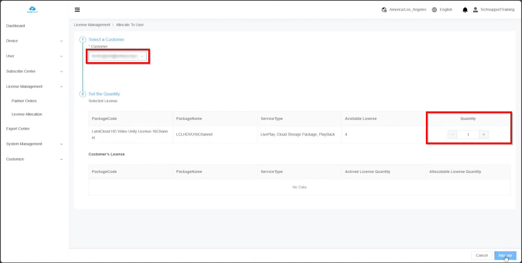 LumiCloud/Assigning Licenses to a Device on the Partner Portal Website ...