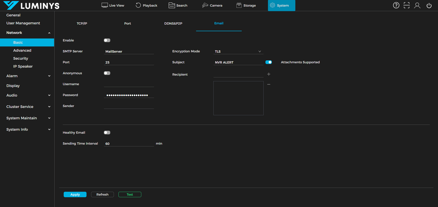 NVR/System Settings - Luminys WIKI