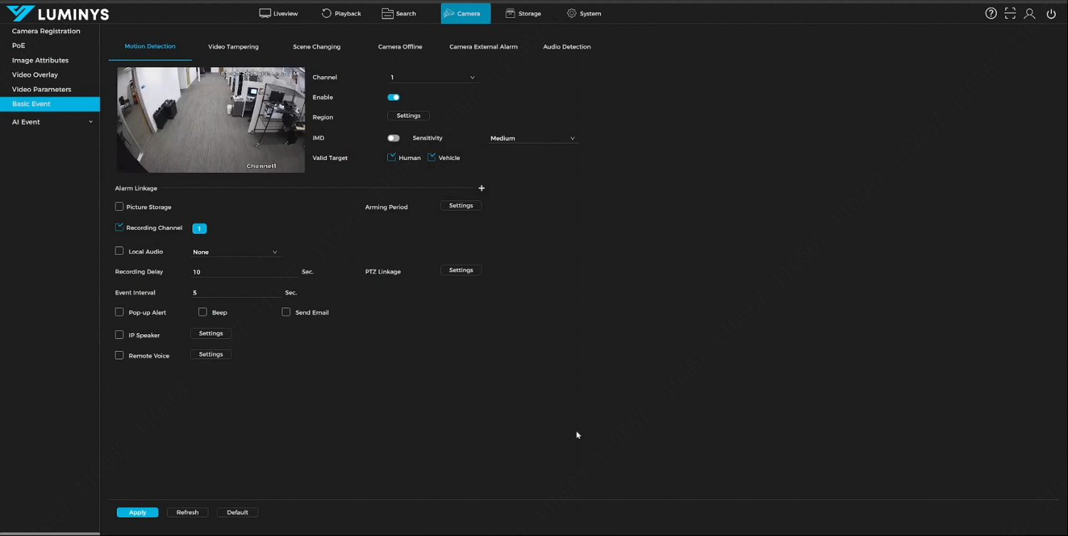 NVR/Intelligent Motion Detection (IMD) Setup on NVR - Luminys WIKI