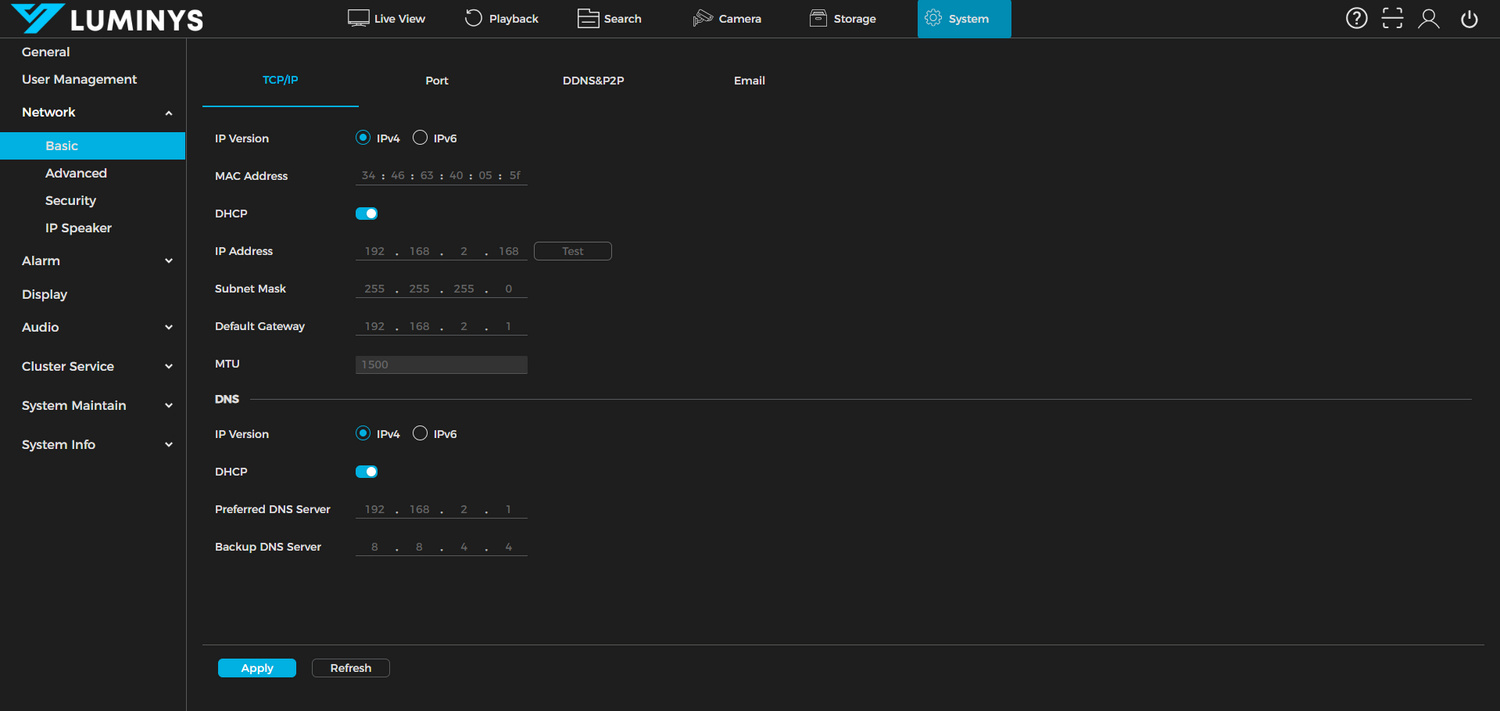 NVR/System Settings - Luminys WIKI