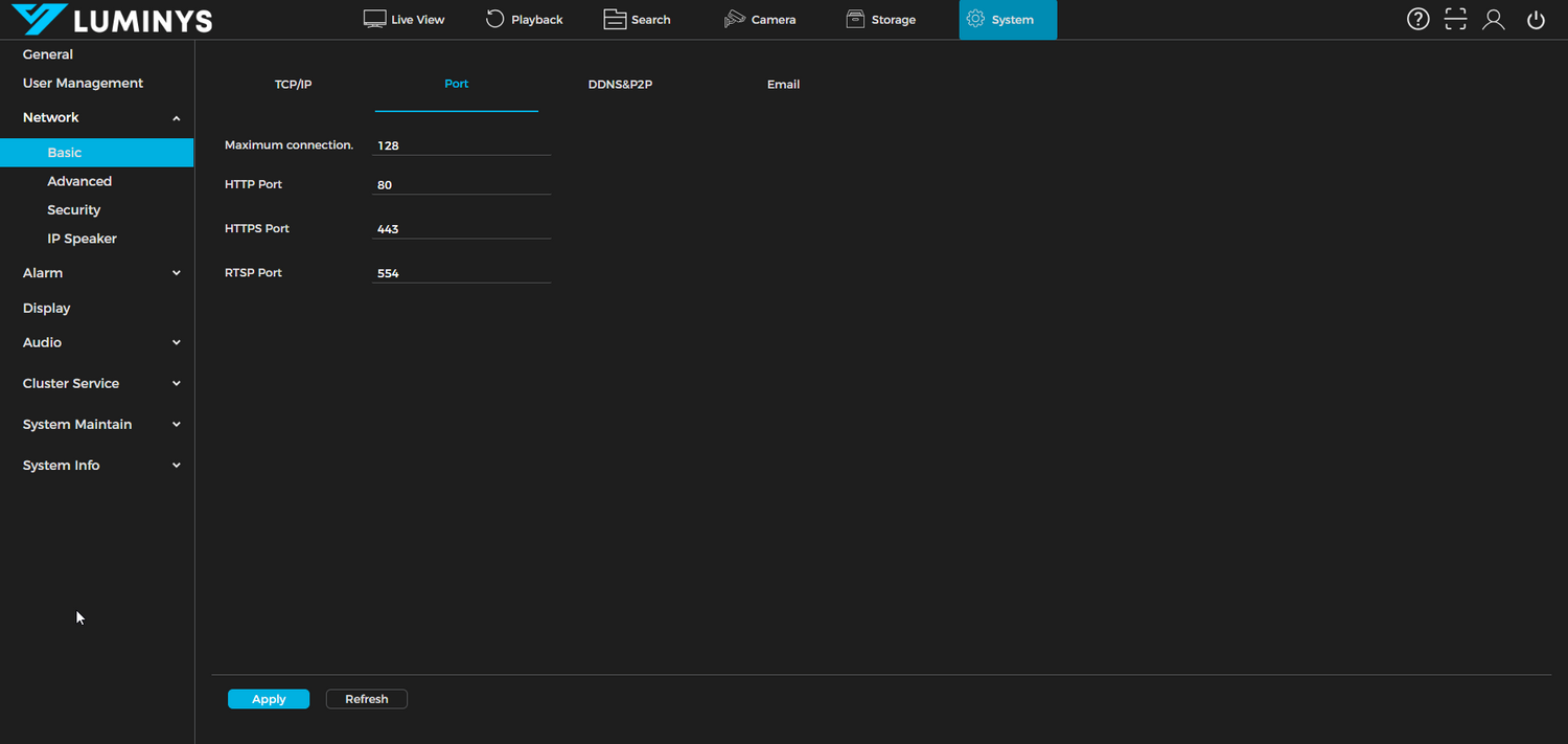 NVR/System Settings - Luminys WIKI
