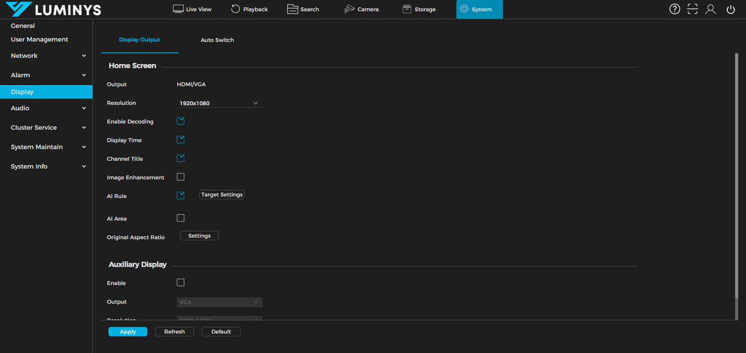 NVR/System Settings - Luminys WIKI