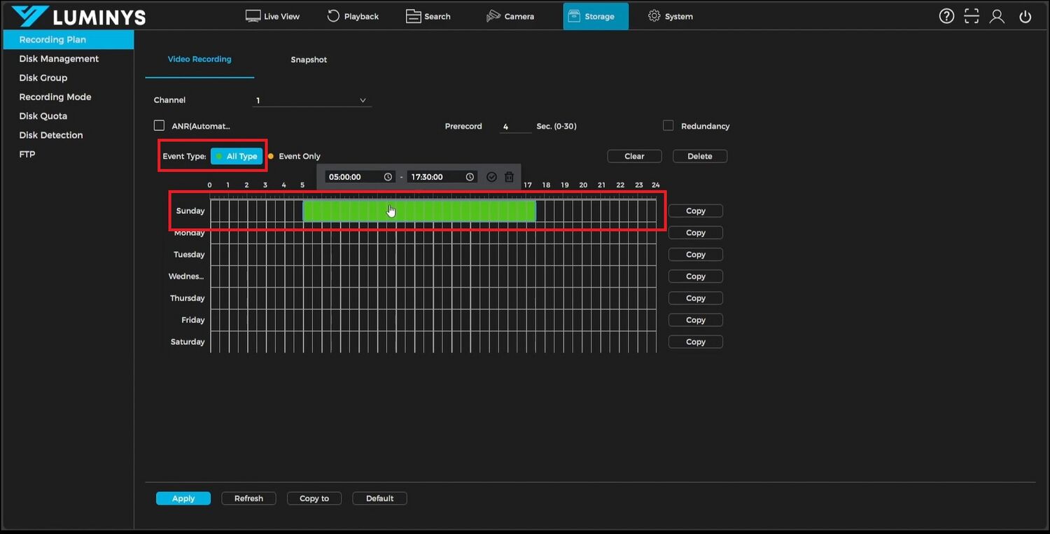 NVR/NVR General Recording Setup - Luminys WIKI