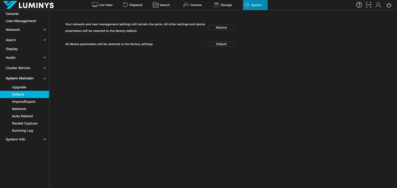 NVR/System Settings - Luminys WIKI